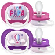 AVENT Dudlík Ultra Air Animals, 6-18m - I Love Papa, růžový/lila