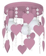 Dětské stropní svítidlo Corazon, 1x křišťálové/růžové kovové stínítko, p
