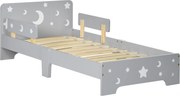 Dětská postel ZONEKIZ, podlahová postel pro děti, 3 až 6 let, 143 x 76 cm, design s hvězdami a měsícem, včetně laťového roštu, do dětského pokoje, šed