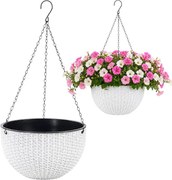 Flamenco Mystique Velký bílý závěsný květináč Rattan Design 26 cm ROS10B
