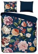Tmavě modré povlečení na dvoulůžko/prodloužené z bavlněného saténu 200x220 cm Fiori – Descanso