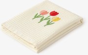 Goldea kuchyňská vaflová utěrka s výšivkou - tulipány na krémovém 50 x 70 cm