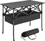 Skládací kempingový stůl Outsunny, 93 x 55 x 68 cm, rolovací hliník s úložnou sítí, kovový rám, černý | Aosom