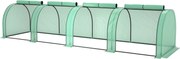 Mini skleník Outsunny - mini tunelový skleník pro pěstování rajčat 4 x 1 x 0,8 m, ocel, vysokohustotní PE 140 g/m², proti UV, 4 dveře s rolovacím zipe