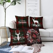 Sada 4 vánočních žinylkových povlaků na polštář Minimalist Cushion Covers Tartan Merry Christmas, 55 x 55 cm