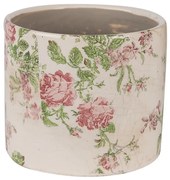Béžový keramický obal na květináč s růžovými růžemi Valerie – 12x10 cm