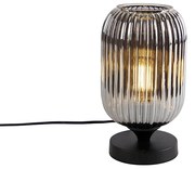 Stolní lampa Art Deco černá s kouřovým sklem - Banci