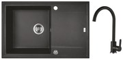 Laveo Megalo, kuchyňský granitový dřez 790x490x230 mm + dřezová baterie, černá, LAV-SBEA711T
