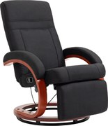 HOMCOM polohovací křeslo s opěrkou nohou – vysoká opěrka, ergonomické područky, eukalyptová podnož, látka s lněným vzhledem (černé) | Aosom