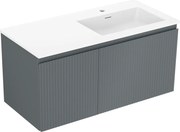 Mexen Rivel, koupelnová skříňka 100 cm s pravým umyvadlem Otis, 1S, 1D, drážkovaná, grafitová/bílá matná, 91A23-10047-3-BBFF66-W18P01