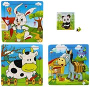 _Ostatní 1_ DŘEVO PUZZLE Zvířátka 15x15cm skládačka na desce 16 dílků 4 druhy 040003