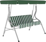 Zahradní houpačka Outsunny pro 3 osoby, venkovní houpačka s nastavitelnou sluneční clonou, pruhovaný vzor, s polštáři na sedák a opěrku zad, 1,7 x 1,1