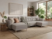 Rozkládací sedací souprava do U SILVIANO 300x140 cm, šedá + 2 polštářky ZDARMA
