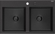 Mexen Hektor, 2-komorový granitový dřez 800x480x205 mm, černá-stříbrná metalíza, grafitový sifon, 6521802000-73-B