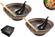 Sada 2 misek s lžícemi a paličkami – Ramen Uzu Brown 22 cm dárková krabička