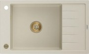 Mexen Elias granitový kuchyňský dřez 1-komorový s odkapávačem 795 x 480 mm, béžový, zlatý sifon - 6511791005-69-G