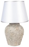 Šedá terakotová stolní lampa s bílým stínidlem s proužky Pleun – 35x59 cm