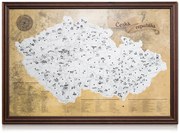 Stírací turistická mapa ČR 60x90cm - stříbrná + rám tmavě hnědý - šířka lišty 39mm