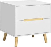 Noční stolík HOMCOM se 2 zásuvkami a dřevěnými nohami pro ložnici, obývací pokoj a kancelář, moderní styl 50x40x50,5 cm Bílý | Aosom