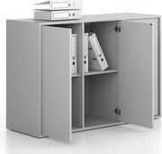 Kancelářská skříň FRAME, nízká, 3 dveře, 1299 x 450 x 881 mm, PUSH-lock, šedá