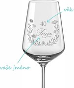 Pískovaná sklenička na víno Květinové narozeniny