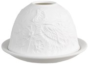 Bílý porcelánový svícen na čajovku kočička s motýlkem Paollo - Ø 12 * 8 cm