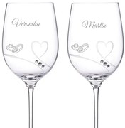 Dekorant Svatební sklenice na bílé víno Romance PRSTÝNKY s krystaly Swarovski 330 ml 2KS