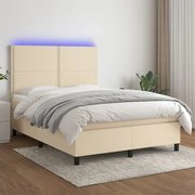 Box Spring Postel S Matrací A Led Textil Krémová Hladké s hřebíky 140 x 2