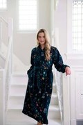 Pip Studio Les Fleurs bavlněný froté župan, tmavě modrý (Dámský župan z bavlněného froté středně dlouhý)