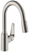 Hansgrohe Focus M42, dřezová baterie M429-H180 s výsuvnou sprškou, vzhled nerezavějící oceli, HAN-71801800