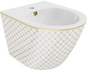 Mexen Lena, závěsný bidet 480x370x325 mm, bílá - zlatý vzor, 35224809