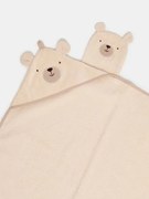 Sinsay - Bavlněný ručník s kapucí s motivem medvídka a mycí žínkou 2 pack - béžová