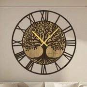 dřevo života Nástěnné hodiny STROM Zvolte barvu dekoru: Wenge-Dub zlatý, Zvolte velikost hodin (cm): 50x50, Barva ručiček: Zlaté