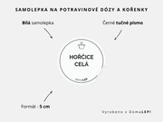 HOŘČICE CELÁ - omyvatelná samolepka na kořenky, výběr rozměrů Ø 5 cm / 5 x 5 cm / 6 x 8 cm | DomaLEP tvar: KOLEČKO, barva: BÍLÁ - ČERNÉ písmo, velikost: Ø 5 cm - tučné písmo