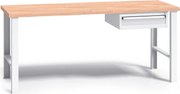 Pracovní stůl do dílny G3 se závěsným boxem na nářadí, buková spárovka, 1 zásuvka, pevné kovové nohy, 1700 mm, šedá