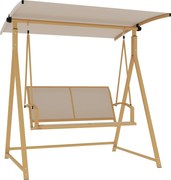 Outsunny 2-místná Zahradní Houpačka s Nastavitelnou Stříškou, UV Ochrana 30+, Trojúhelníkový Kovový Rám, Nosnost 220 kg, 160x112x162 cm Khaki | Aosom
