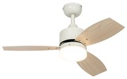 Venkovní stropní ventilátor bílý s dřevěným potiskem 91,3 cm vč. LED stmívatelný s dálkovým ovládáním IP44 - Toledo