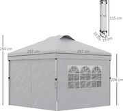 Outsunny Skládací Zahradní Gazebo Pop-up Recepční Stan 3x3 s Nastavitelnou Výškou, Bočními Stěnami, Ventilací, Okny a Taškou na Kolech z Oxfordské Tka