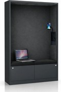 Kancelářská akustická kabina se sedátkem a USB-C portem, korpus antracitový / sedák tmavě šedá, 1150 mm: SALLY MentalBox