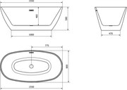 Mexen Eris, volně stojící vana 155 x 80 cm, bílá, broušená ocel přepad, 53441558000-97