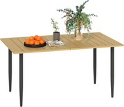 Outsunny jídelní stůl na terasu 150 × 90 cm s otvorem na slunečník, žebrovaný, práškově lakovaná ocel, hnědý | Aosom