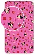 Růžové napínací bavlněné dětské prostěradlo 90x200 cm Minnie "Hearts" – Jerry Fabrics