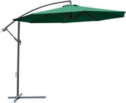 Zahradní slunečník Outsunny Ø300x250 cm s bočním podpěrným mechanismem a křížovou základnou - Tmavě zelený | Aosom