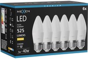 Mexen Nova 6x LED žárovka E27, C37, 5W, Teplá - 3000K, 525 lm - L102-E27-0530-01x06