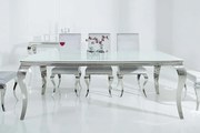Skleněný jídelní stůl Barock White bílá stříbrná 200cm