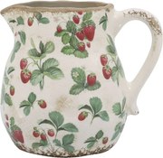 Krémový antik keramický džbán s jahůdkami Fraises - 16*15 cm