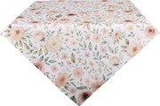 Bílý bavlněný ubrus s růžemi Soft Romantic Blush - 100*100 cm