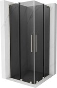 Mexen Velar L Duo, sprchový kout s posuvnými dveřmi 100 x 100 cm, 8mm šedé sklo, broušená ocel, 871-100-100-02-43-97