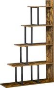 HOMCOM Knihařský regál s 5 policemi ve stylu industriálního schodiště 102 x 30 x 160 cm Rustikální hnědá | Aosom