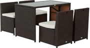 Outsunny 5dílná sada zahradního nábytku z poly ratanové, odolný balkonový nábytek pro 4 osoby s stolem, 4 židlemi a polštáři, lounge set pro balkon a